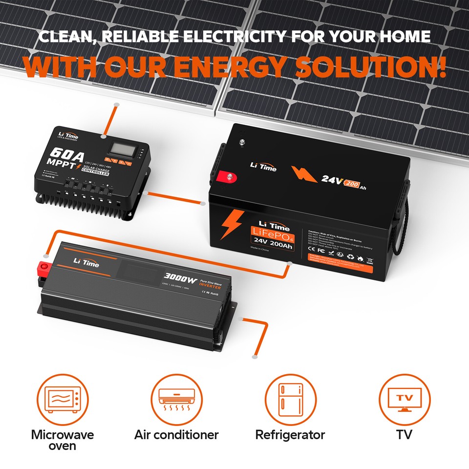 Litime 24V 200Ah LiFePO4 Lithium Battery 5120Wh for Off-grid Solar ...