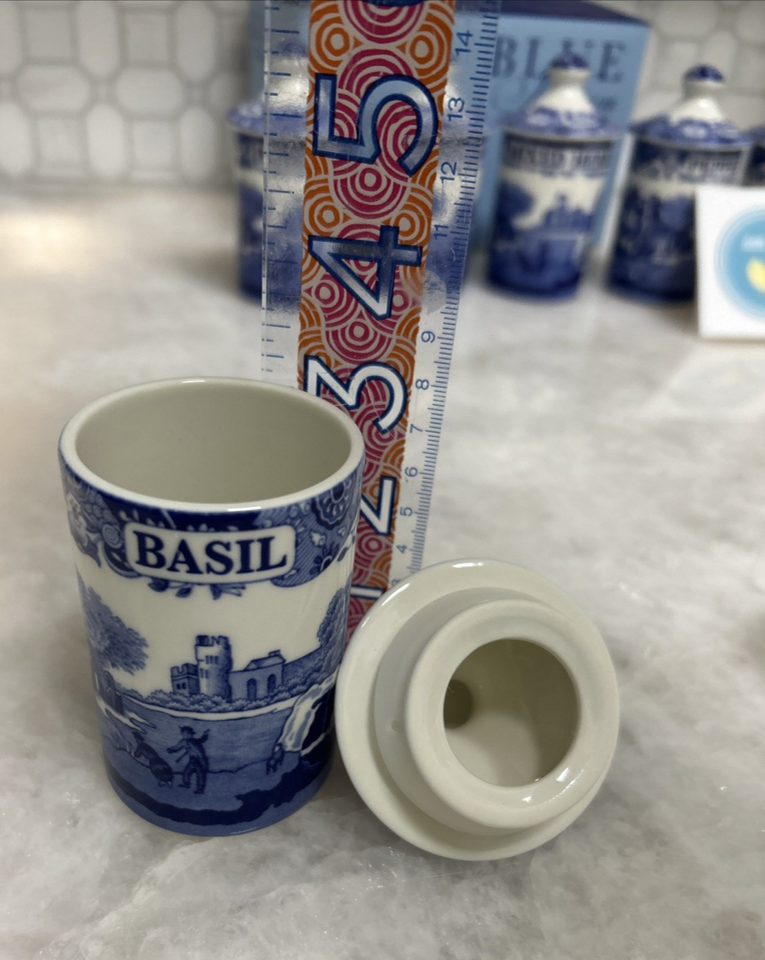 Set of 6 Spode Spice Jars w/ Lids Blue Italian New in Box Porcelain ...