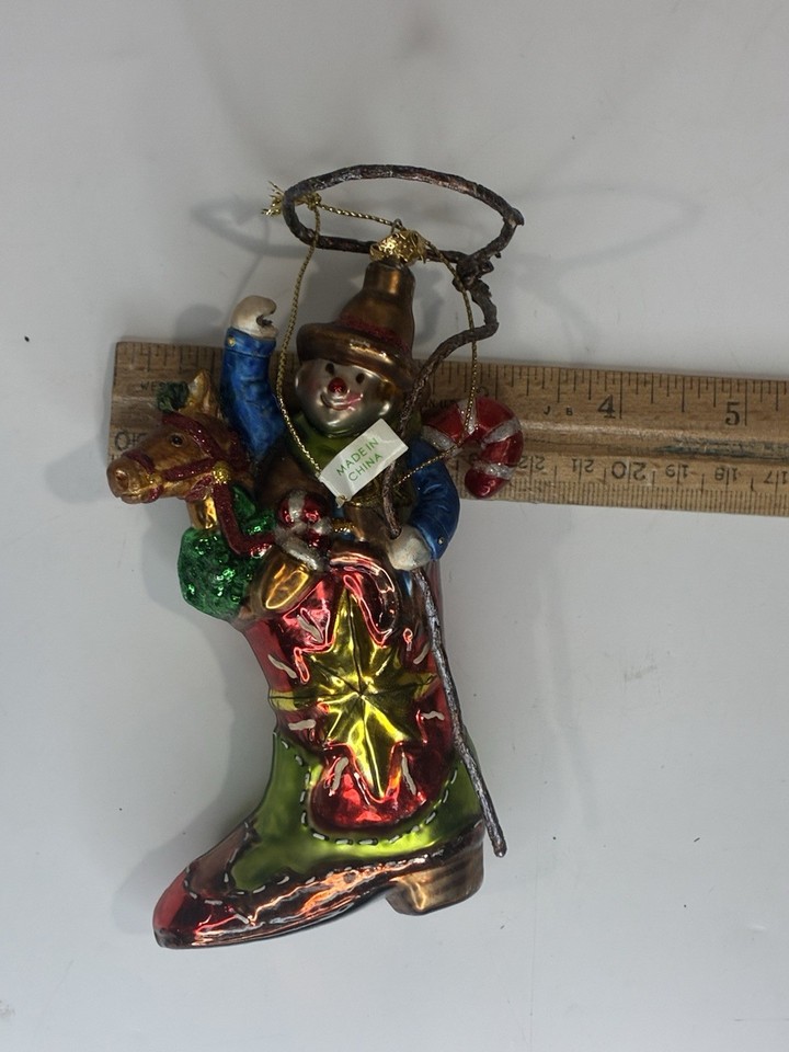 BLOWN GLASS WESTERN COWBOY RODEO CLOWN ORNAMENT with LASSO | eBay