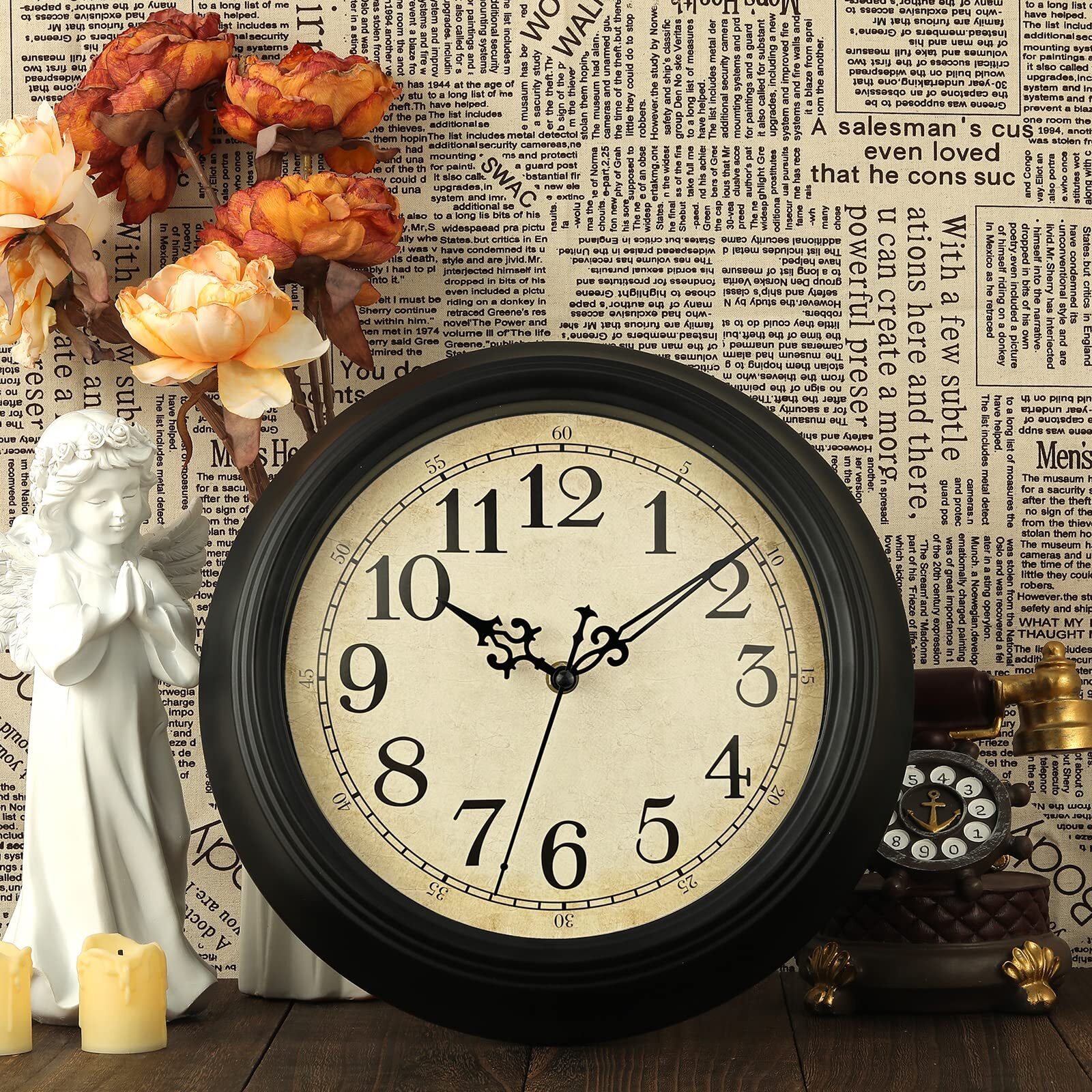 10'' Non Ticking Classic Silent Vintage Small Retro Wall Clock Battery ...