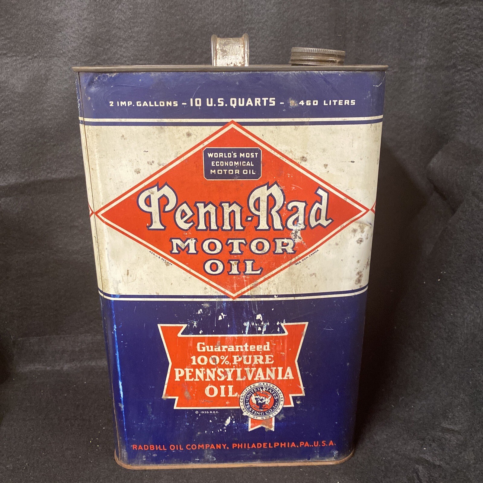 Penn Rad motor oil 2 gallon Can 10 US quart can Philadelphia ...