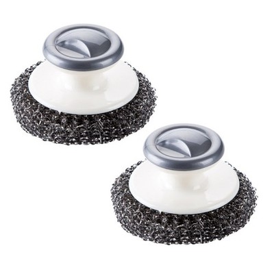 Pack of 2 Stainless Steel Wool Scrubber Scouring Pad with Handle for ...