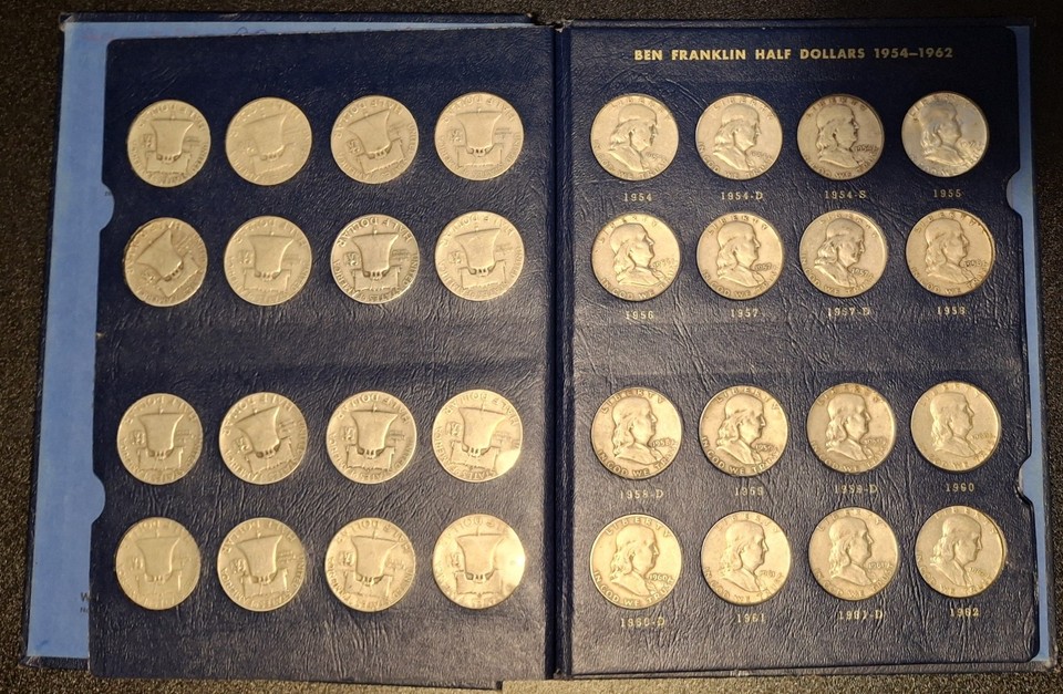 1948-1963 Whitman Franklin Halves Book *Complete 35 coins* PLUS BONUS 4 ...