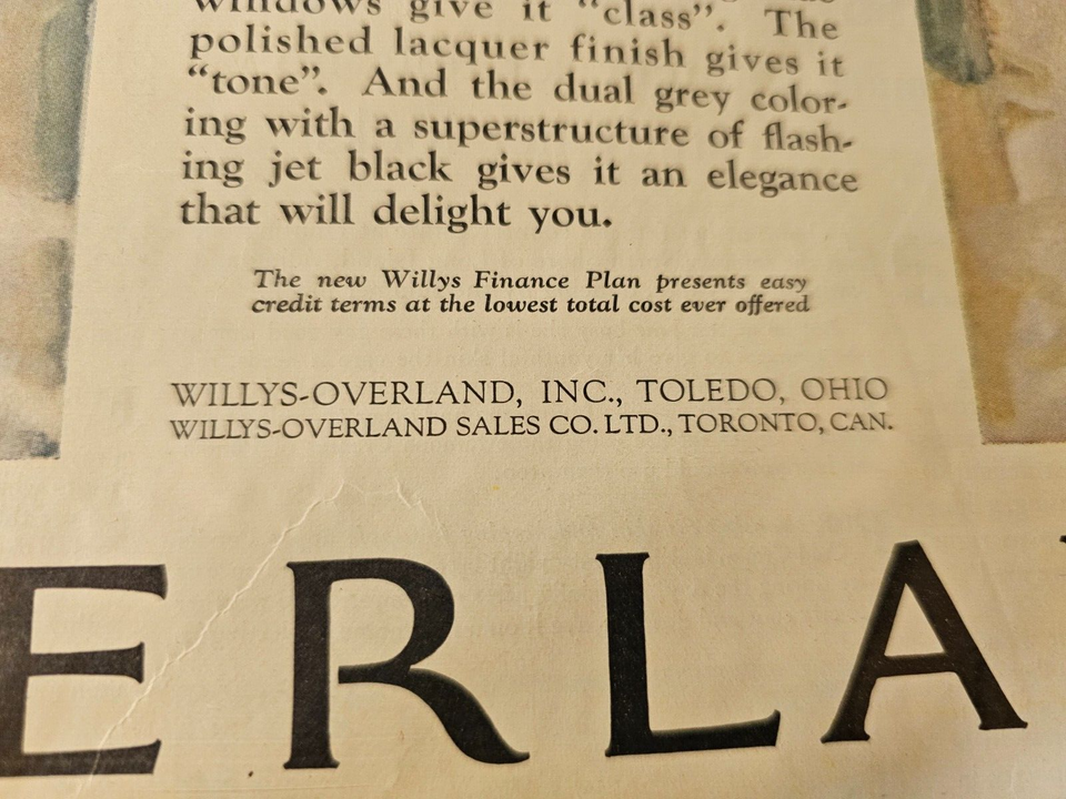 Original 1926 Overland Six Motors Toledo Ohio Toronto Magazine Ad ...