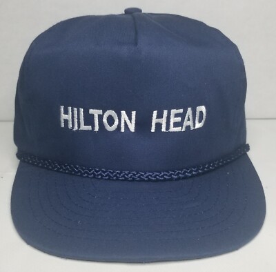 Vintage Hilton Head Strapback Hat Cap w/ Rope Brim Nissin Cap ...