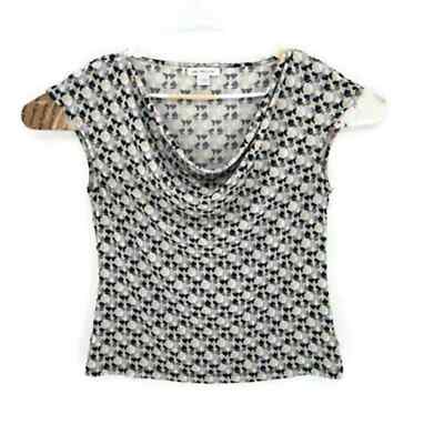 Liz Claiborne Womens Blouse Multicolor Geometric Cap Sleeve Drape Neck ...