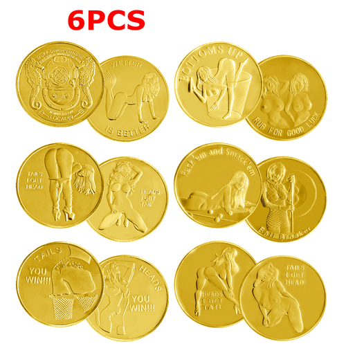 6PCS Good Luck Heads Tails Gold Token Challenge Coins Sexy Girl Gift ...
