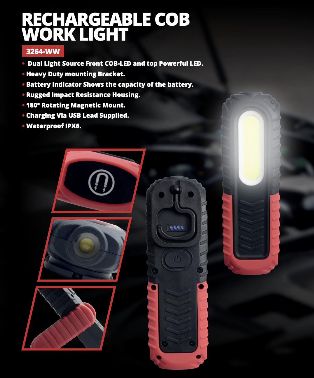 Welzh Werkzeug Mini COB LED Rechargeable Work Light Lamp 350 Lumens ...