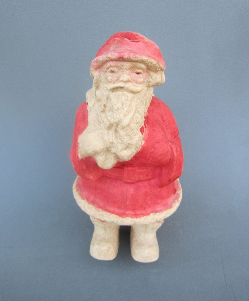 VINTAGE PULP PRESSED CARDBOARD PAPIER MACHE SANTA CANDY CONTAINER 8 1/2 ...