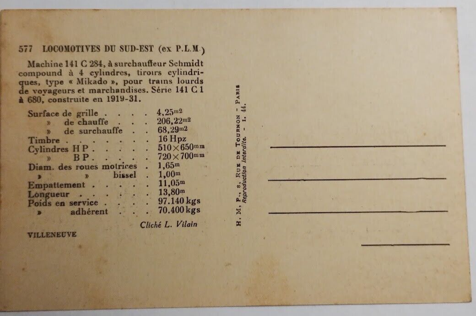 France Postcard Locomotive #0577 Locomotives du Sud-Est Machine 141 ...