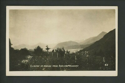 Alaska AK real photo postcard RPPC Kodiak Mountain view from Shelikof ...