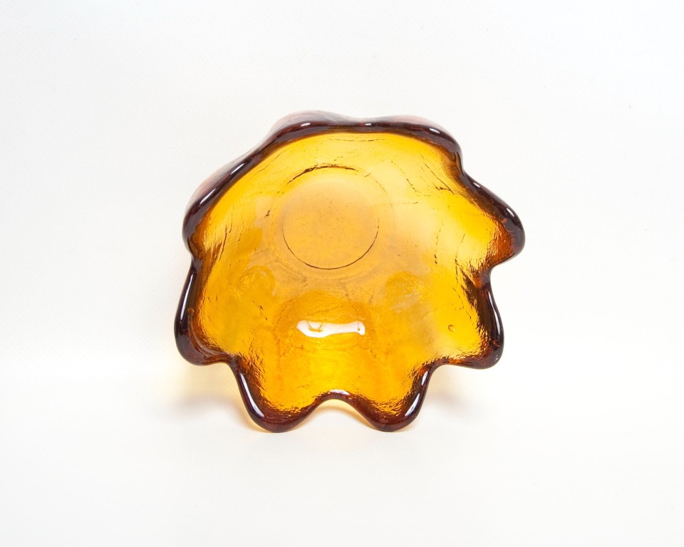 Blenko Amber Glass Lotus Flower Bowl. Vintage Handblown 5½" Decorative ...