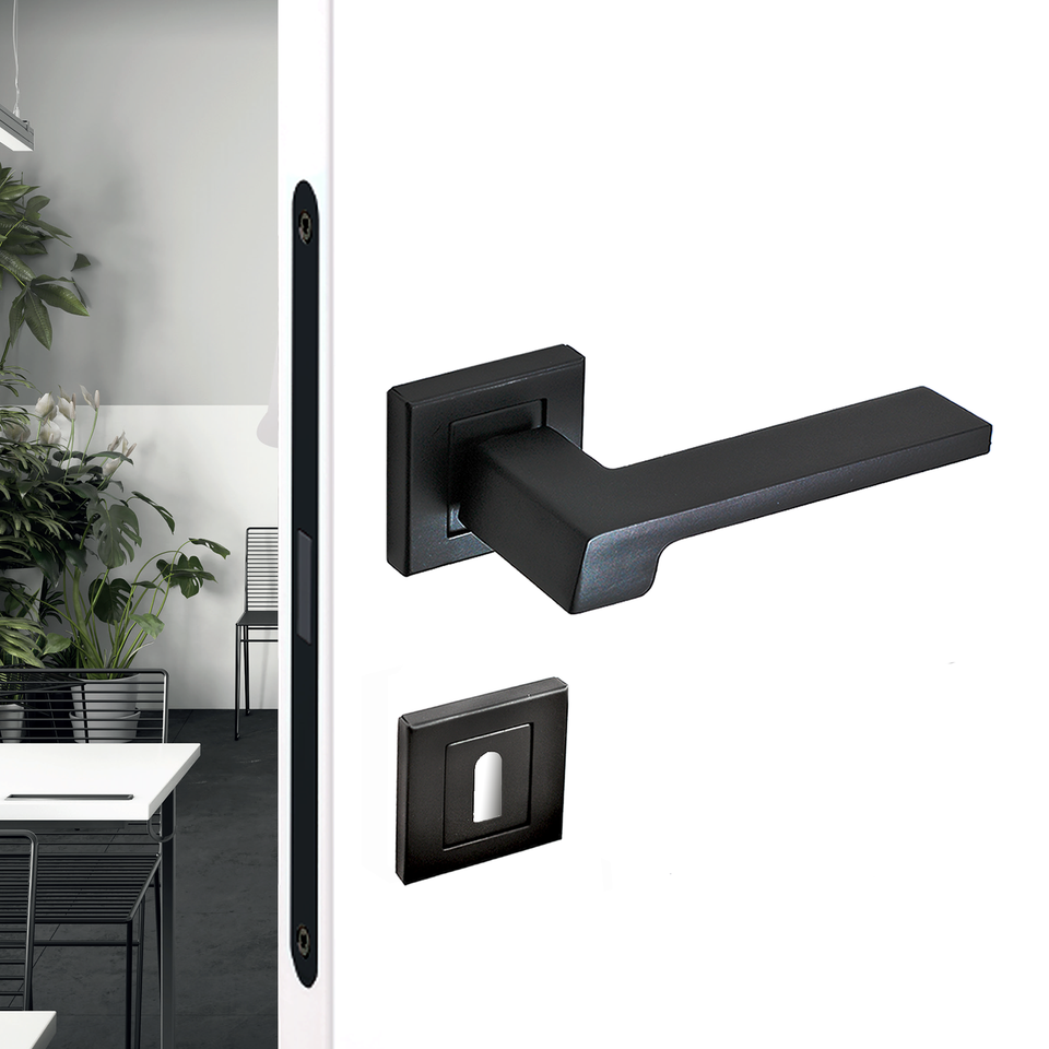Matt Black Quality Internal Door Handles Lever On Square Rose | eBay UK
