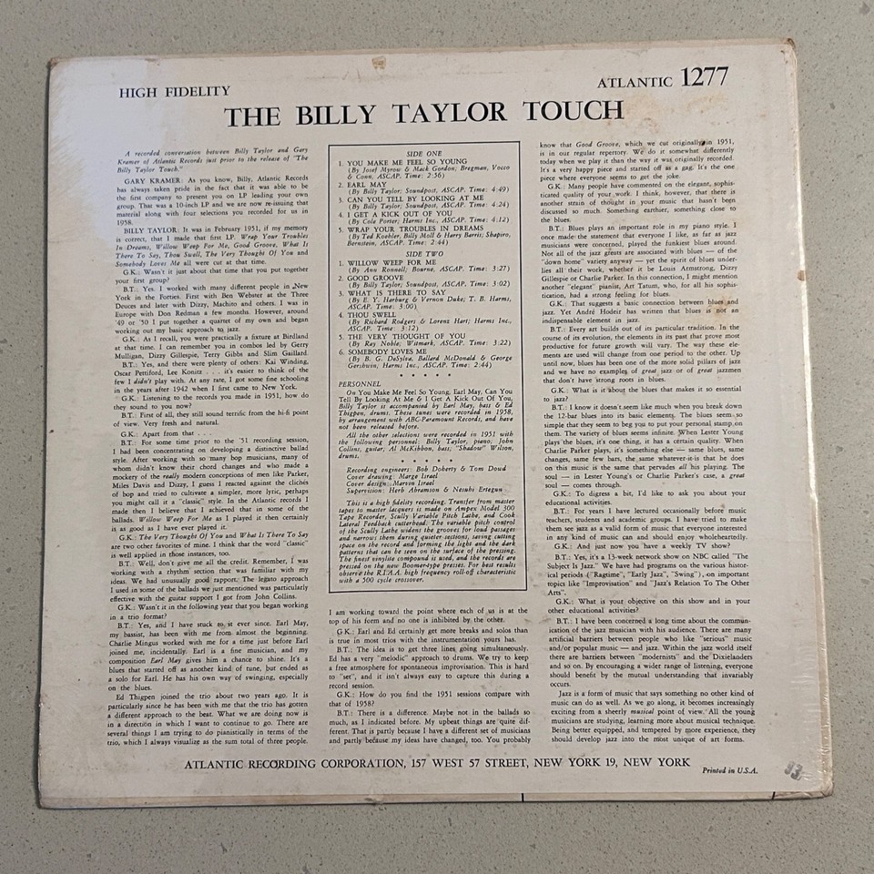 SEALED! Billy Taylor "The Billy Taylor Touch" US Press LP Atlantic 1277 ...