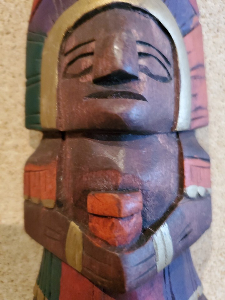 Wooden Hand Carved Painted Folk Art Mayan Aztec Totem Tiki Howlin Wolf ...