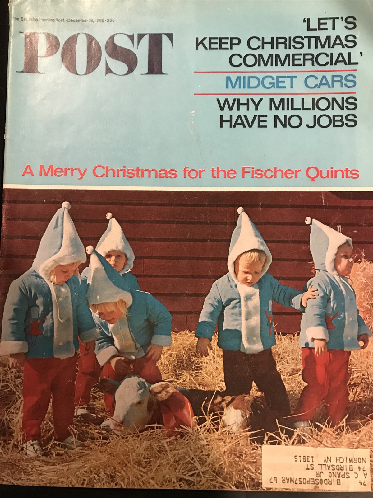 JUNE 1965 SATURDAY EVENING POST MAGAZINE FISCHER QUINTUPLETS CHRISTMAS ...