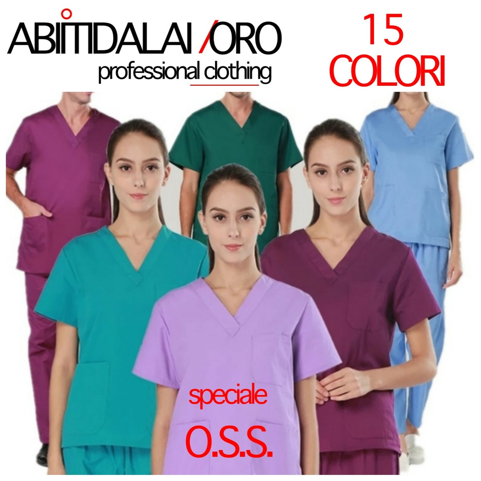 DIVISA SANITARIA OSPEDALIERA 14 COLORI UNISEX INFERMIERE MEDICO OSS MIS ...