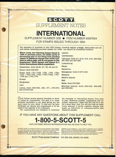 Scott International Supplement Part 30B for Stamps issued through 1994 ...