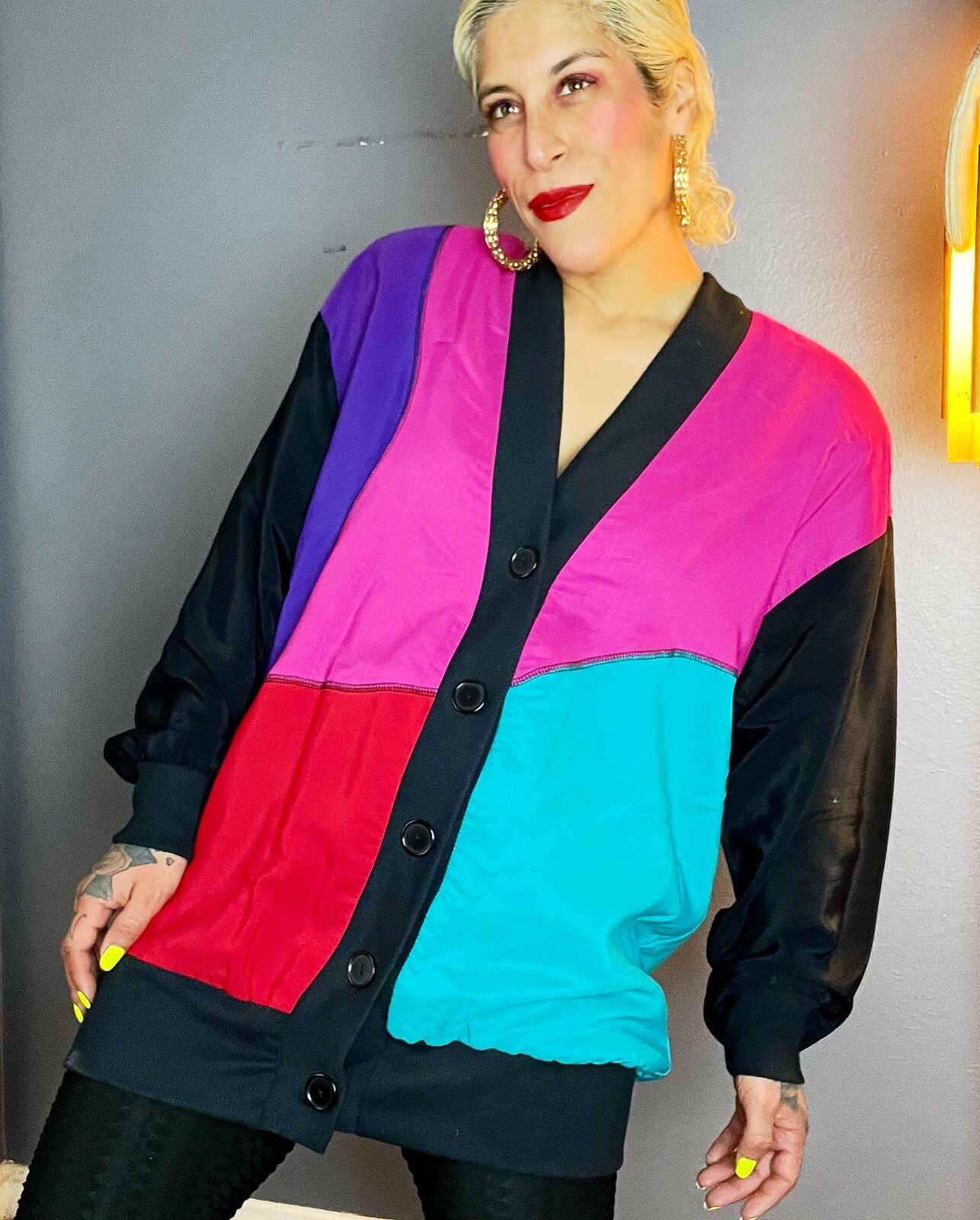 COLOR BLOCK 80’s 80s 90s 90’s Vintage Rayon Oversized… - Gem