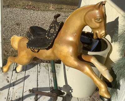 RARE Early WOOD Ride Sandy Mechanical Horse kidde Size ride Coin op ...