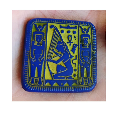 Vtg Egyptian Blue Faience-Style Plaque Tile Hieroglyphic Ceramic ...