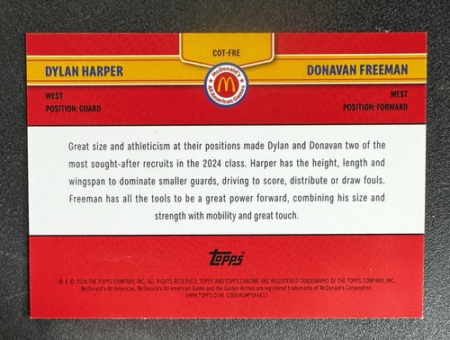 DYLAN HARPER DONAVAN FREEMAN 2024 Chrome McDonald's Combo Talents BLUE ...