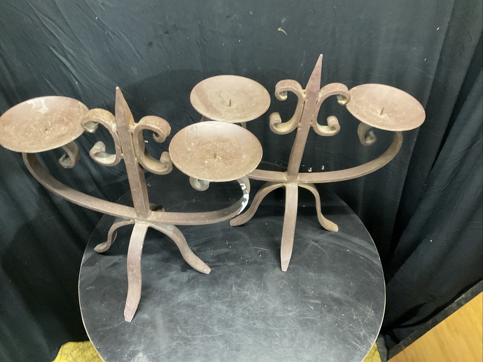1pair of Vintage Cast Iron Rustic Ornate Candelabra 2 Candle Stick ...