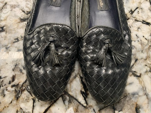 Cappagallo Flats Shoes Black Leather Weave Tassel Slip-On Loafers Women ...