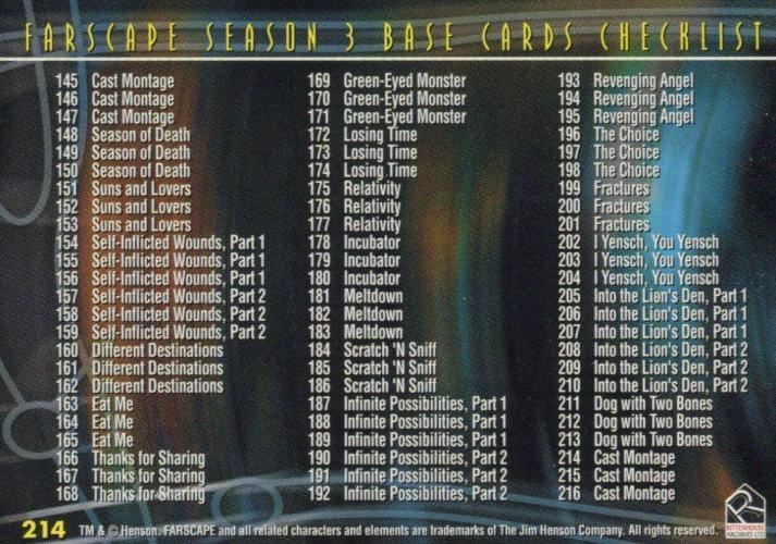 Farscape Season 3 Trading Base Card Set 72 Cards | eBay