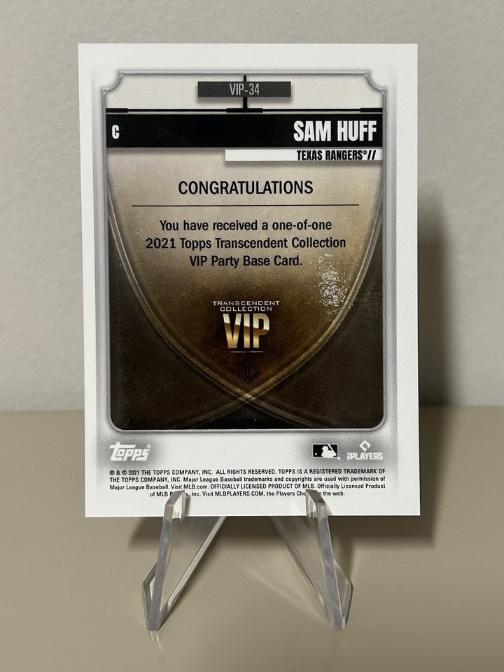 2021 Topps Transcendent Collection VIP RC Sam Huff 1/1 Texas Rangers # ...