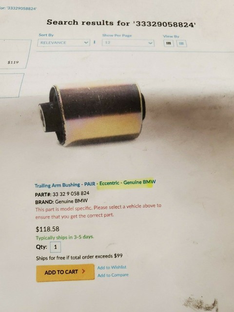Genuine BMW Trailing Arm Bushing Set Eccentric 33329058824 for sale ...