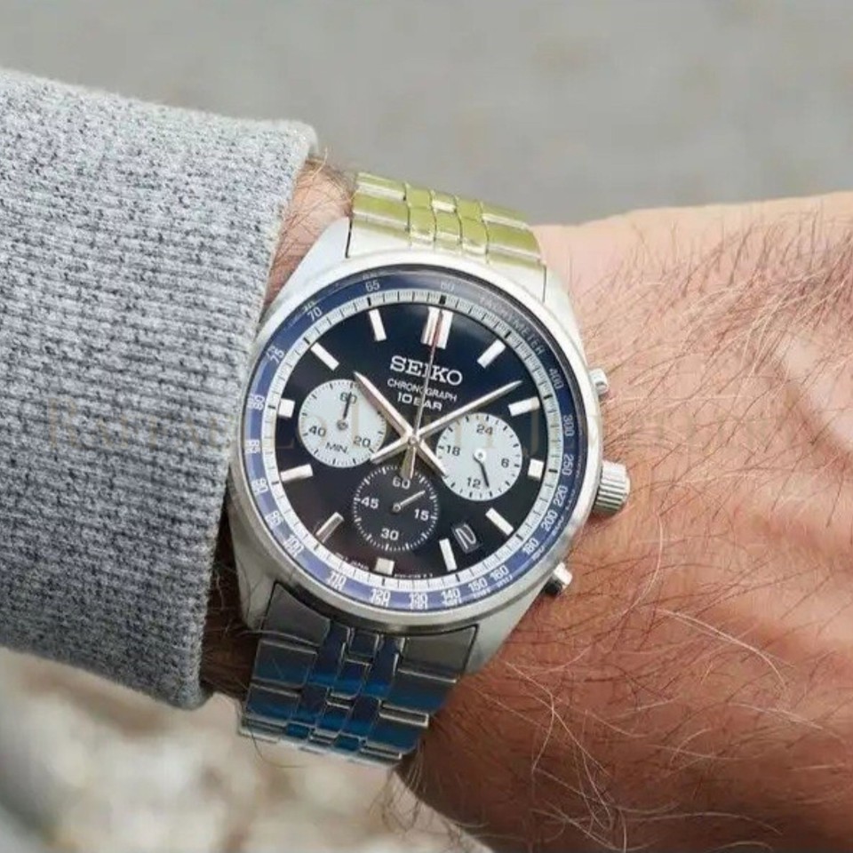 SEIKO Men's Watch Chronograph Blue Dial Quartz Stainless Steel Bracelet ...
