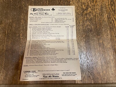 Hotel Brunswick Restaurant Menu Lancaster Pennsylvania PA 1950's ...