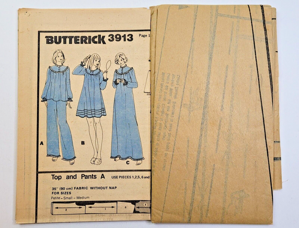VTG 80s Butterick Sew Pattern 3913 Misses Modest Nightgown Pajamas Size ...