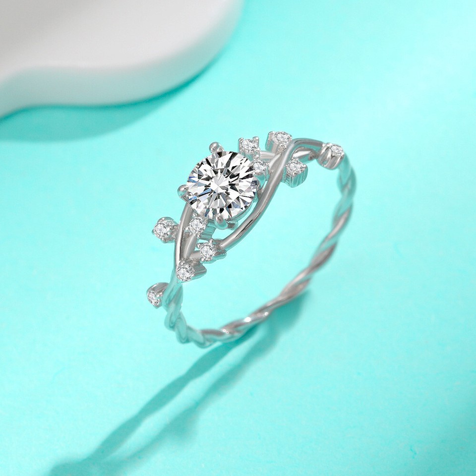 925 Silver 1-2ct D Color Lab-Created Moissanite Vine Wedding Ring for ...