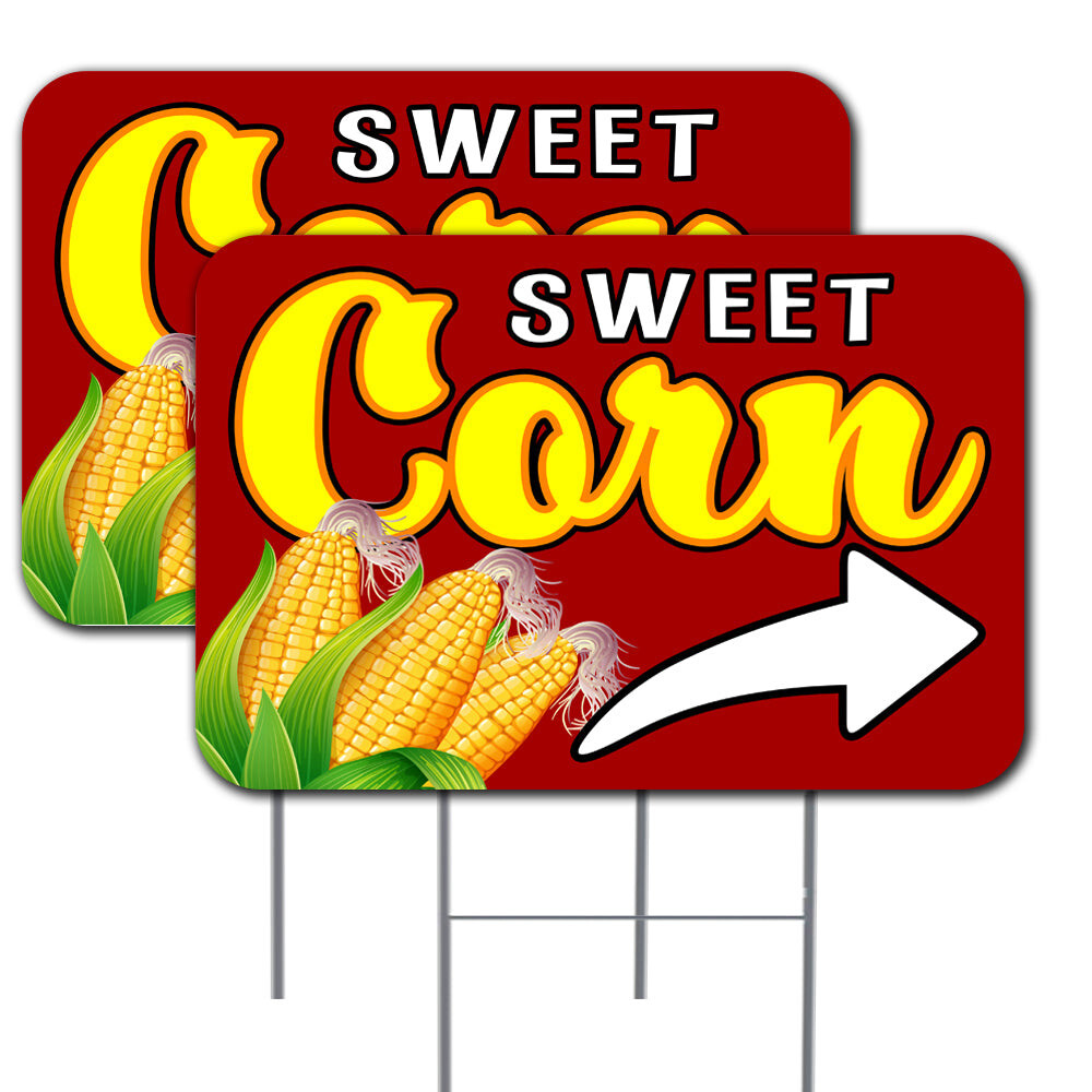 2 Pack Sweet Corn Arrow Yard Sign 16" x 24" - Double-Sided Print, with ...