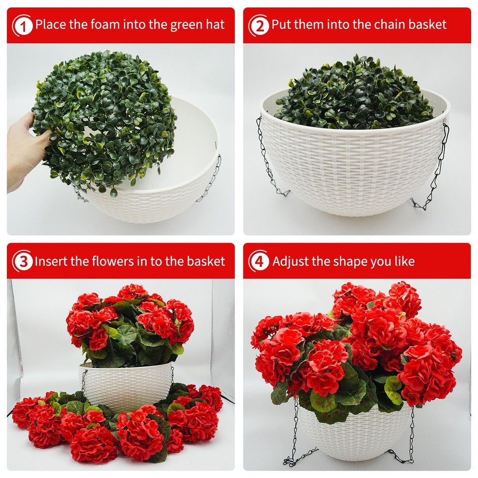 2Pcs Artificial Fake Hanging Plants Flowers with Basket for Outdoor ...