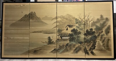 Vintage Chinese Landscape 4 Panel Silk Screen Painting 70"X36" Rare | eBay