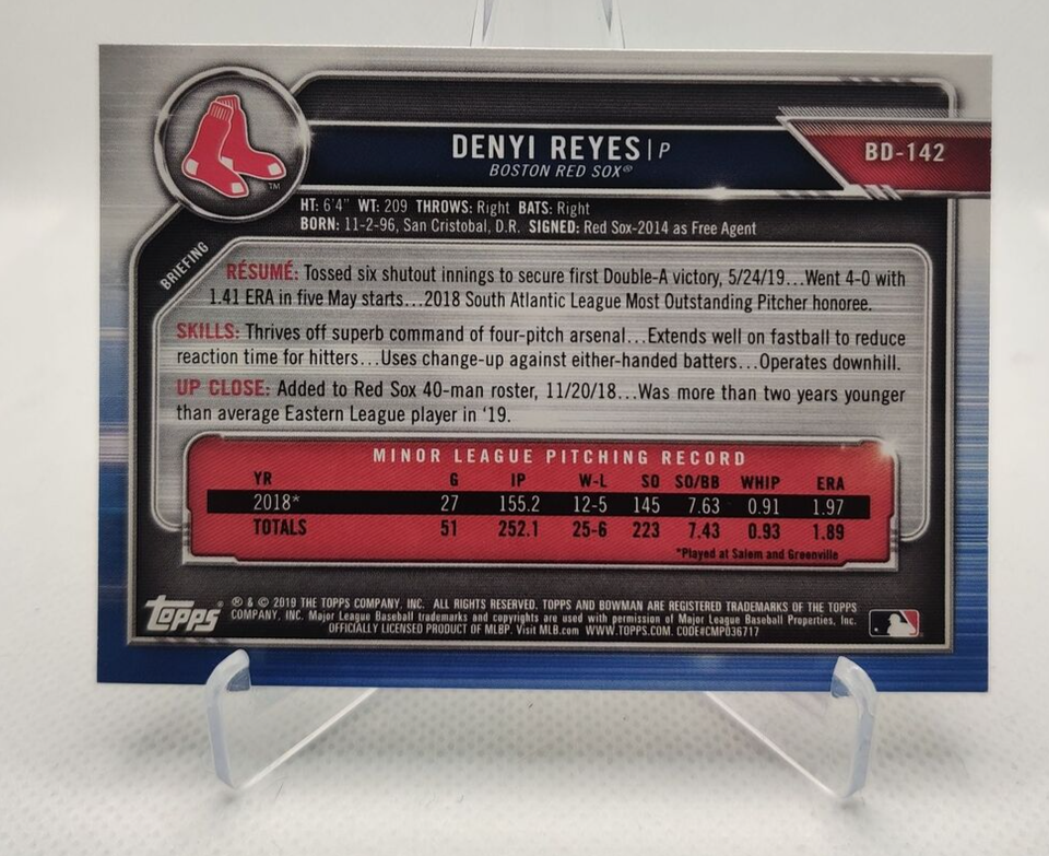 2019 Bowman Draft Base #BD-142 Denyi Reyes - Boston Red Sox | eBay