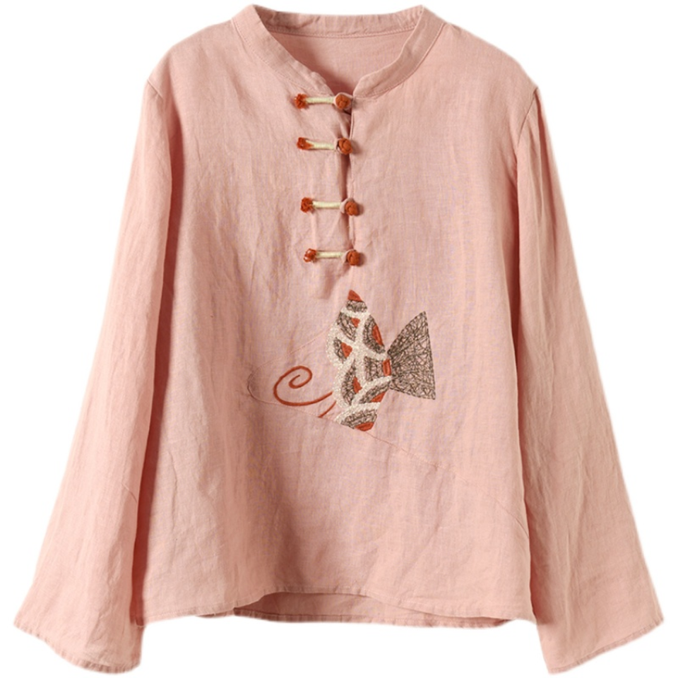 Ethnic Women Embroidery Cotton Linen T-shirts Casual Tops Blouse Retro ...