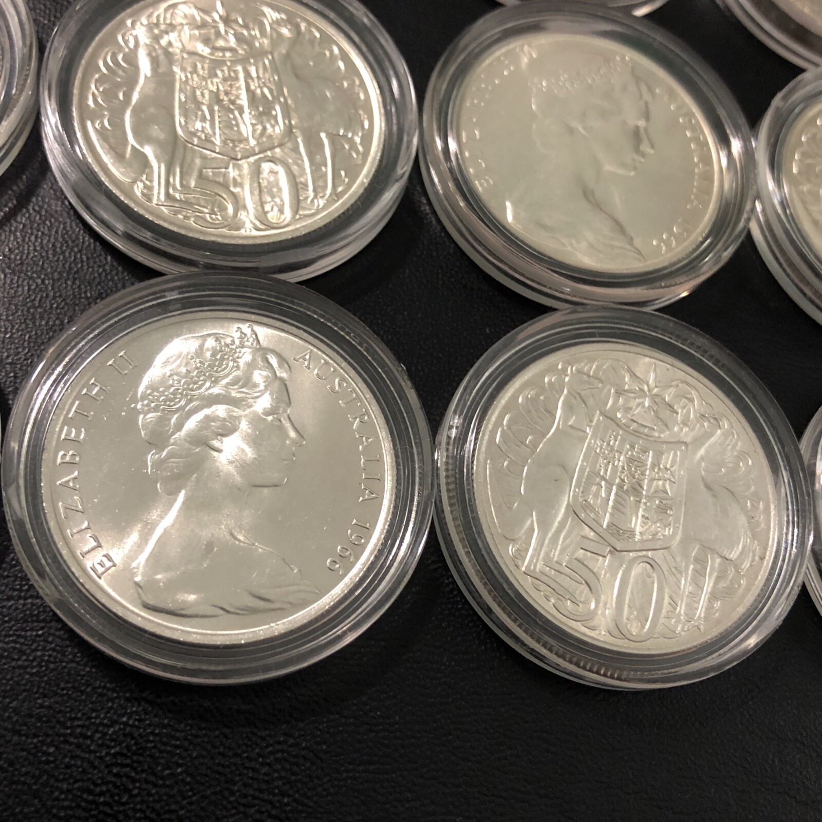 10 Australian 1966 silver round 50 cent aUnc coin In Capsules Ex Mint ...