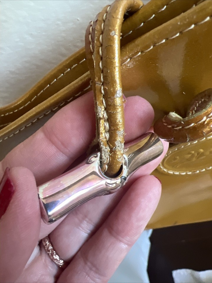 Longchamp Roseau Toggle Patent Leather Yellow Gold Small Shoulder Bag ...