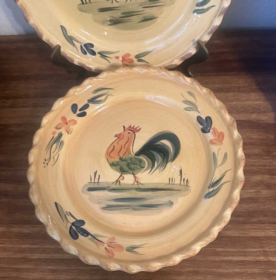 Set of 4 Home ROOSTER Chicken Plates, Yellow Country Farmhouse Style- 8 ...