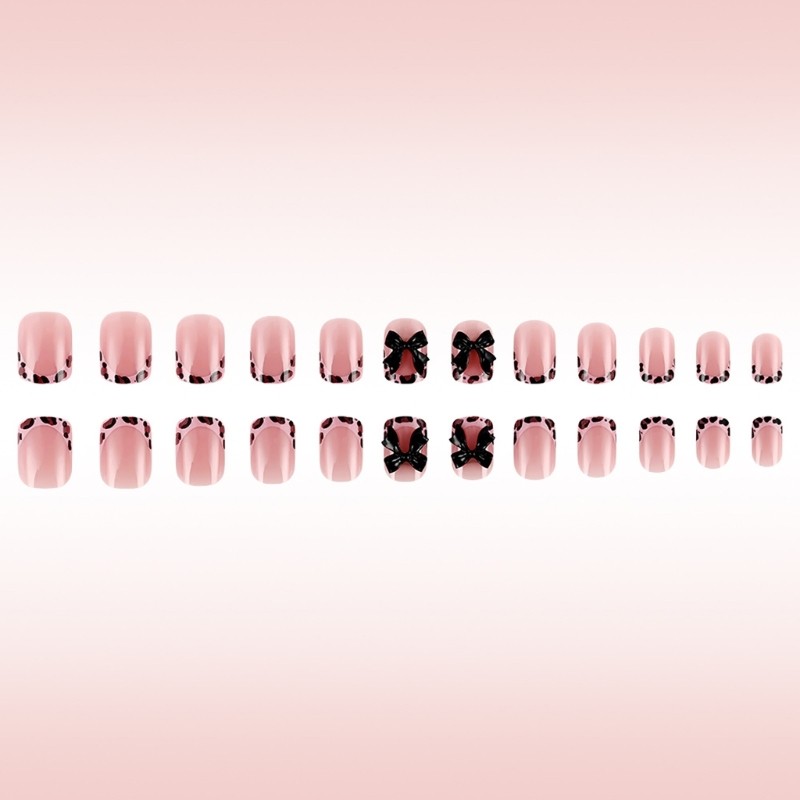 24x Valentines Day Acrylic Nail Bows False Nail Leopard Print Press On ...