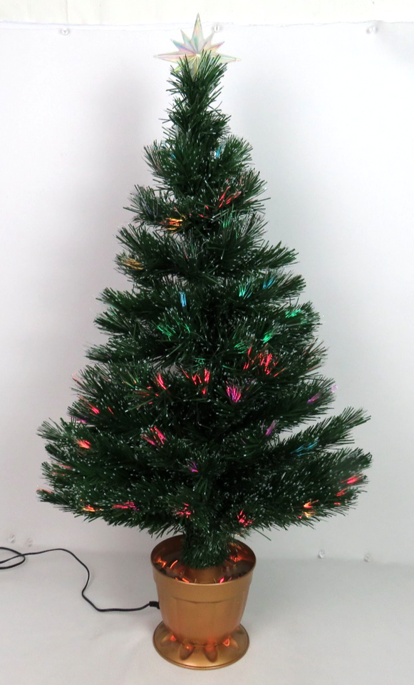 VTG 32" TALL FIBER OPTIC TREE COLOR CHANGING WHEEL LIGHT UP STAR 17 1/2 ...