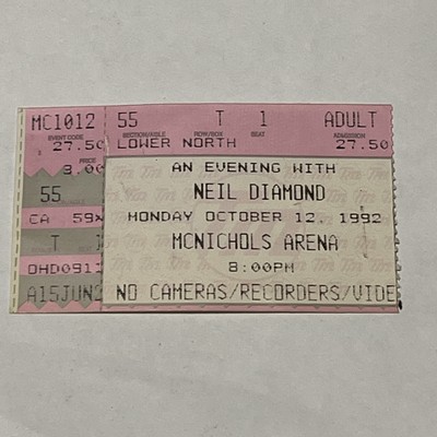 Vintage 10/12/1992 Neil Diamond Denver Mcnichols Arena Ticket Stubb | eBay