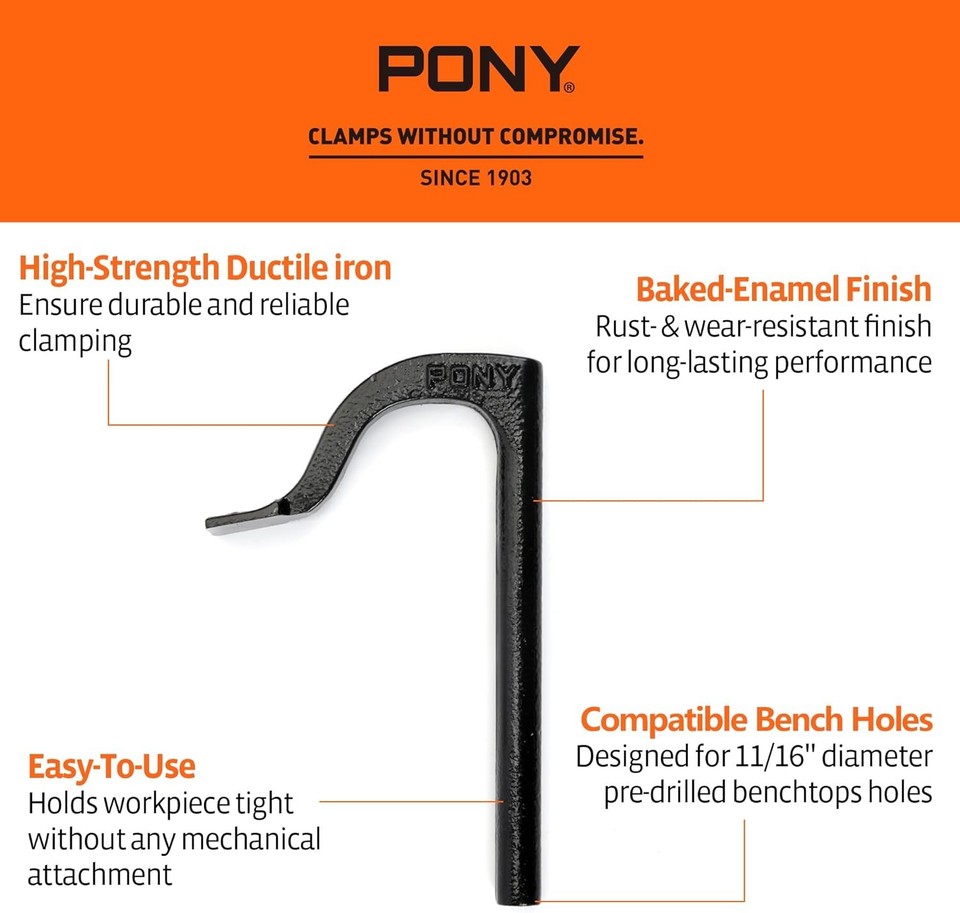 PONY 8" Bench Hold-Down Clamp 2PC Heavy-Duty Workbench Holdfast Fit 11/ ...
