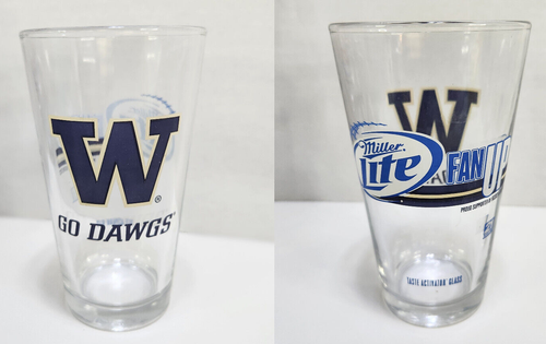 UW Washington Huskies GO DAWGS Miller Lite Fan UP Beer Pint Glasses ...