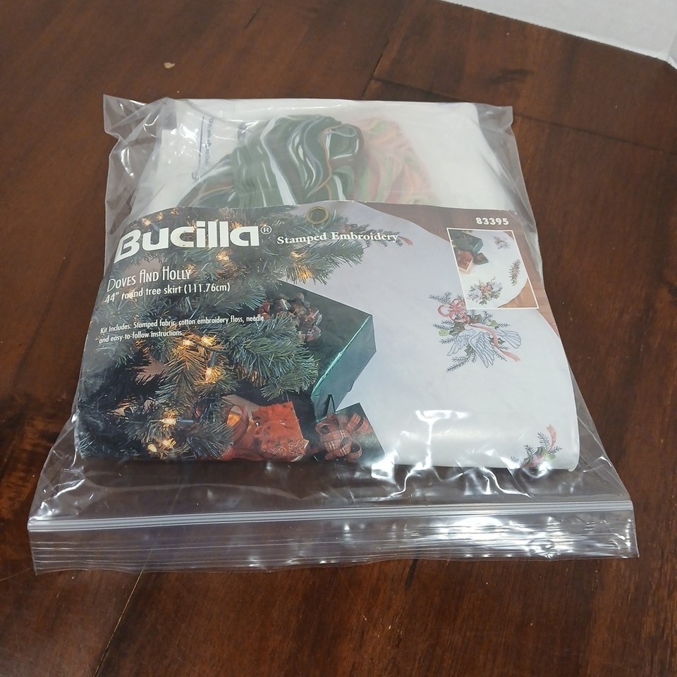 Bucilla Doves and Holly 44" Stamped Christmas Tree Skirt Cross Stitch ...