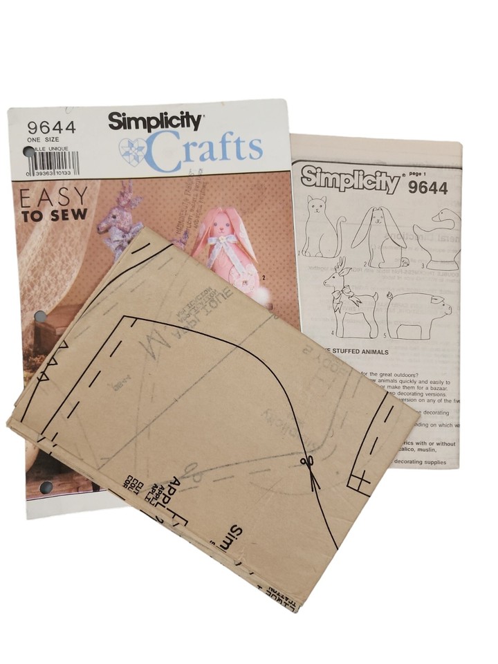 Simplicity Pattern 9644 Adorable Stuffed Animals Rabbit, Pig, Duck, Cat ...